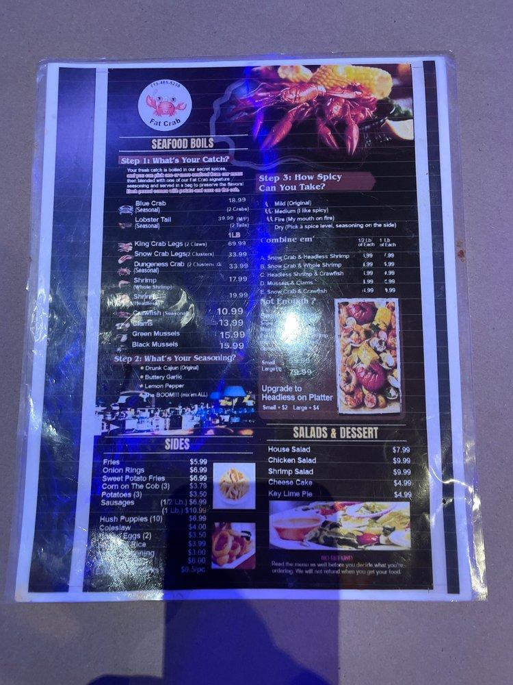 Menu at Fat Crab restaurant, Houston