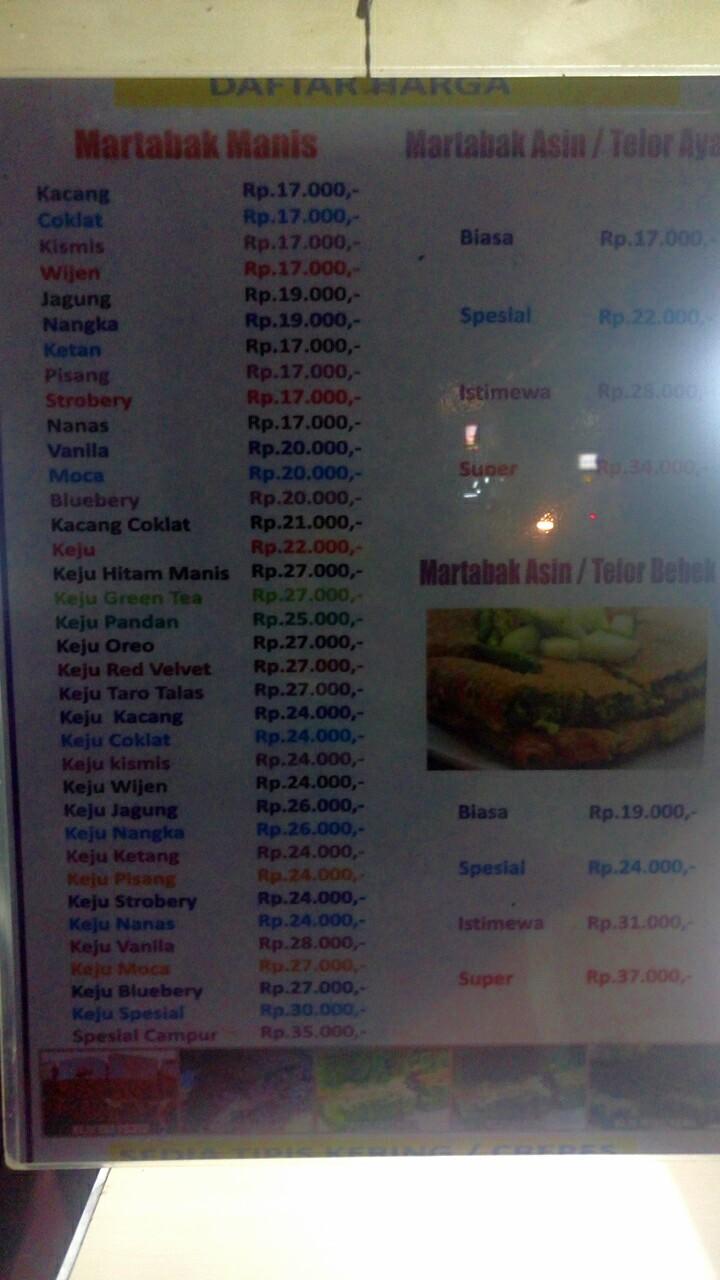 Carta del restaurante Martabak Bangka Fernando Manis, Telor, Asin, Cimahi