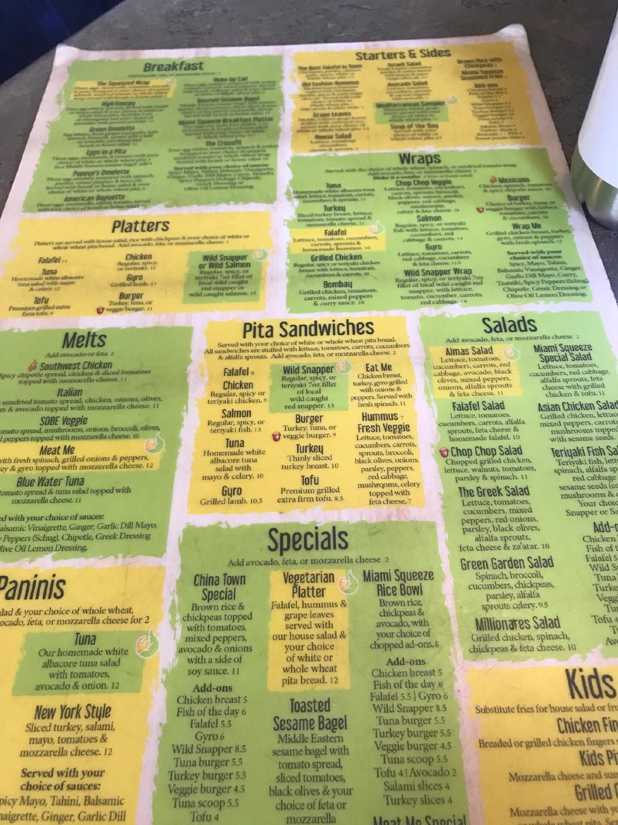 Menu at Miami Squeeze pub & bar, North Miami Beach, W Dixie Hwy