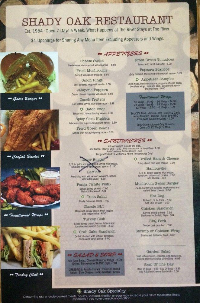 Menu at Shady Oak Restaurant, DeLand, New York Ave W