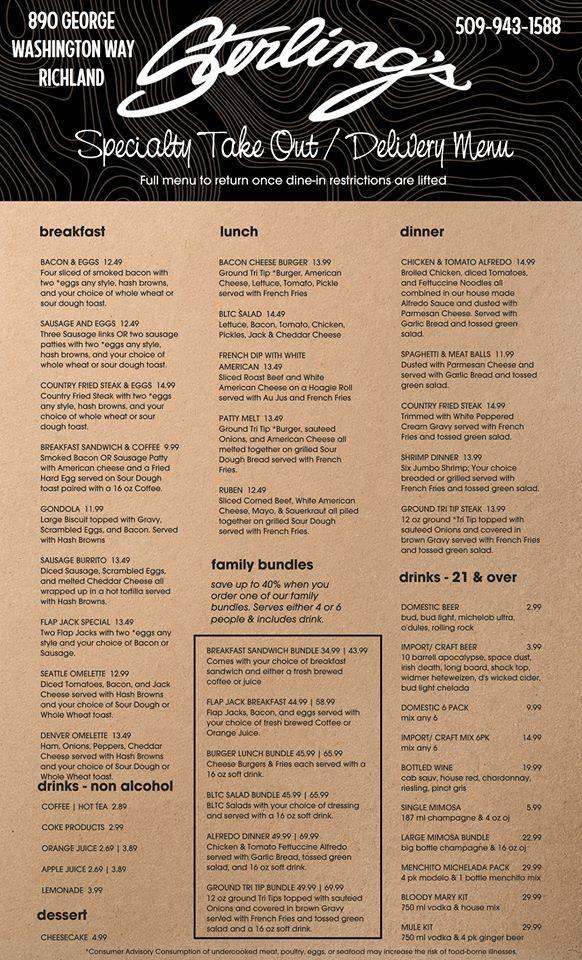 Menu at Sterling's Famous Steak Seafood & Salad Bar - On The River ...