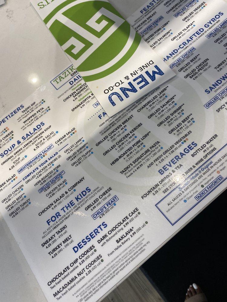 Menu at Taziki's Mediterranean Cafe - Vestavia Hills, Vestavia Hills ...