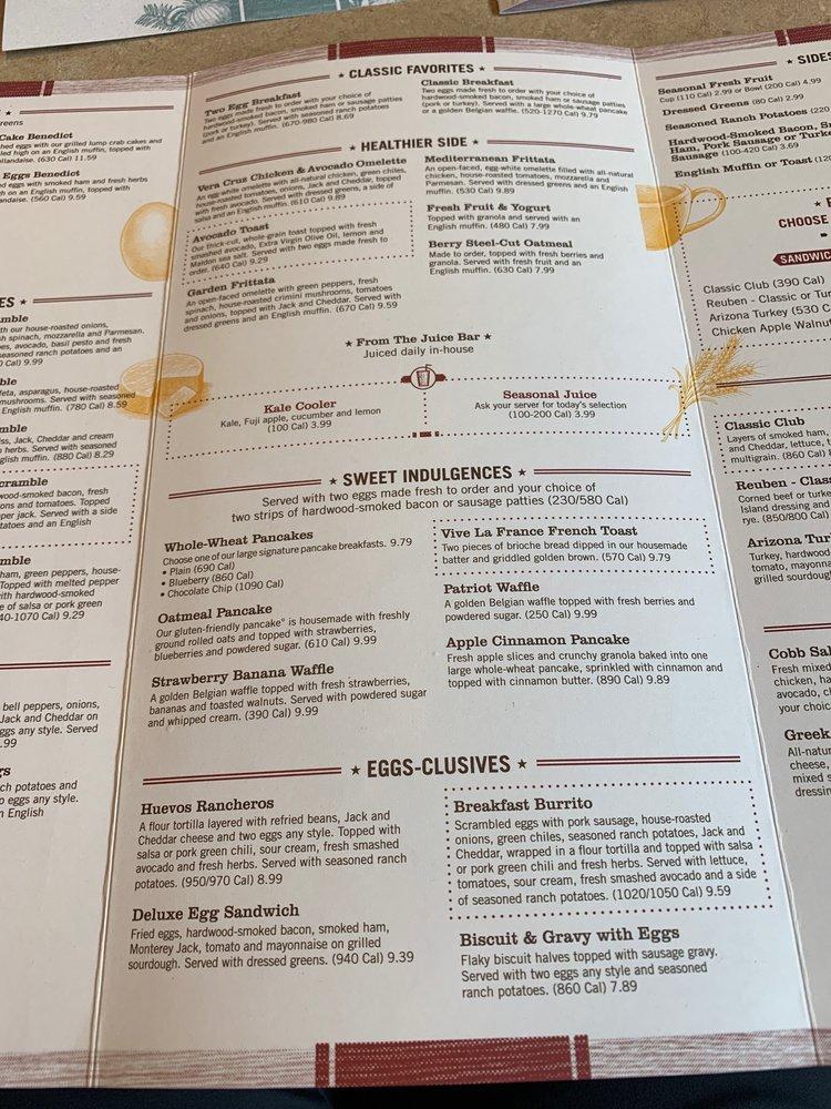 Menu at The Egg & I cafe, Rogers