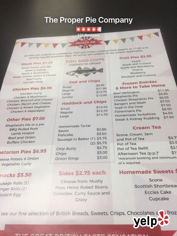 Menu at The Proper Pie Company restaurant, Haines City