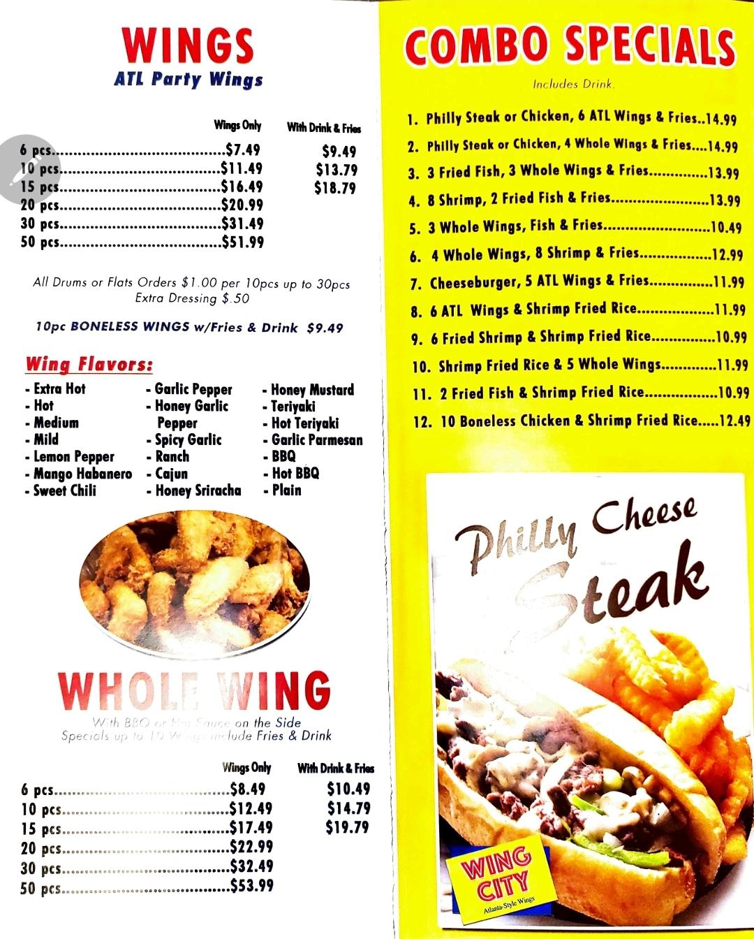 Menu at Wing City restaurant, Chalmette