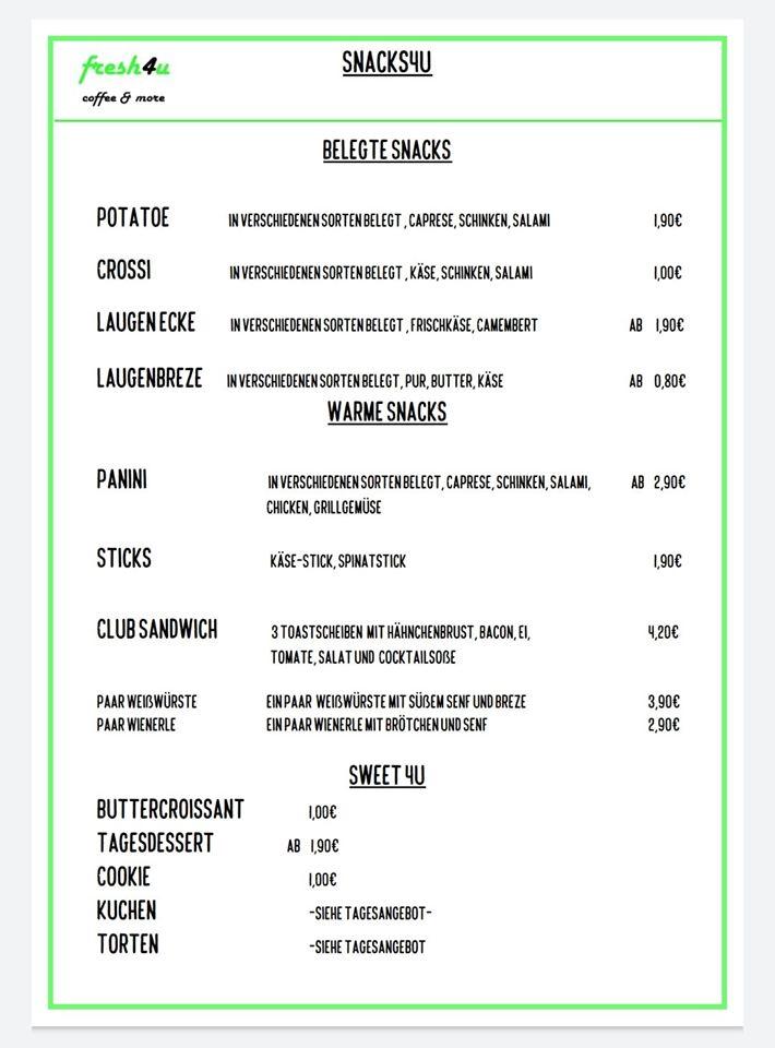 Speisekarte von Café Fresh4u restaurant, Röthenbach an der Pegnitz