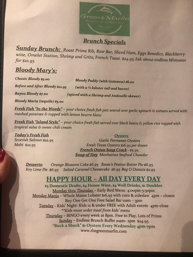 Menu at Green Marlin pub & bar, Vero Beach