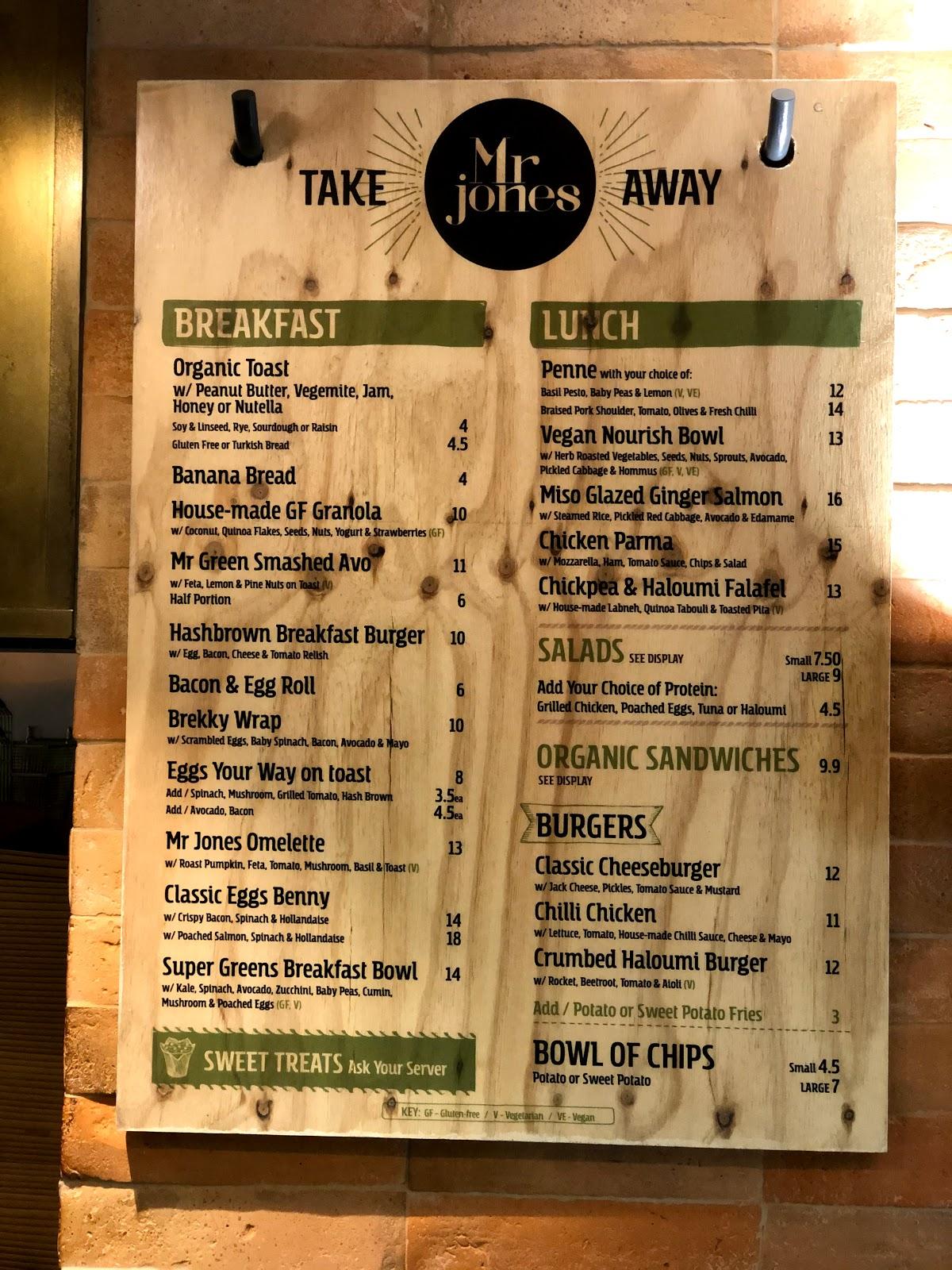 Menu at Mr Jones Cafe, Ultimo, 45 Jones St