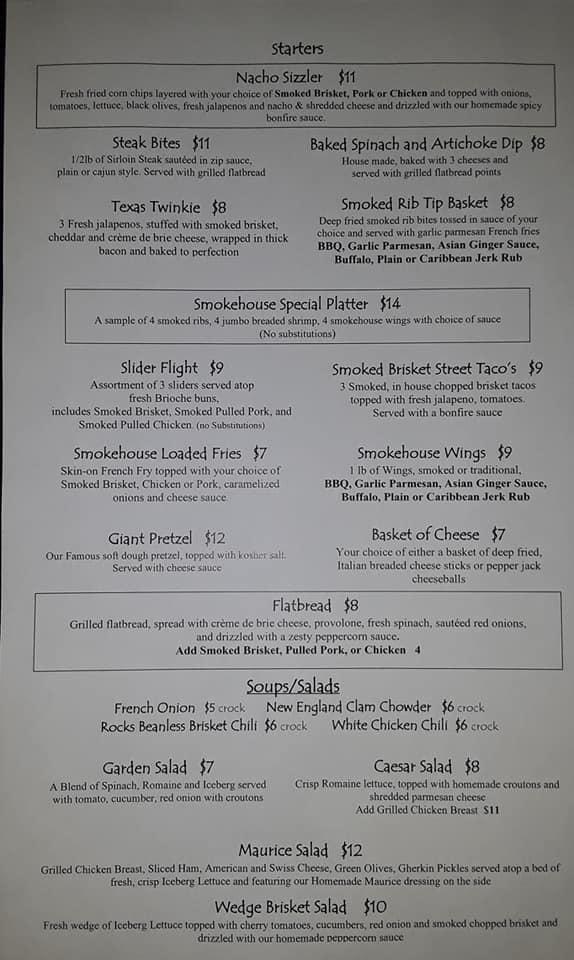 Menu at On the Rocks Smoke House & Tiki Bar, Clay Township