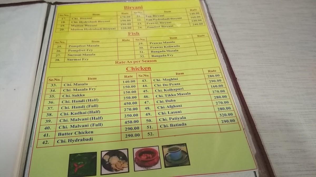 Menu at Sai Sagar Hotel, Devnhave