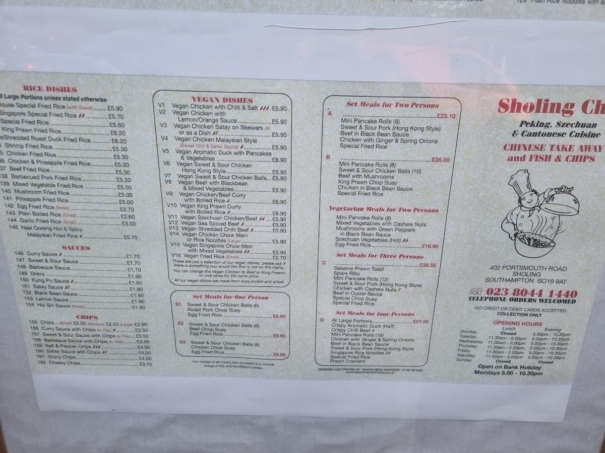 Menu at Sholing Take away fast food, Southampton