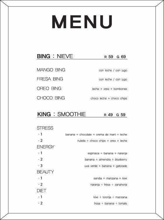 Menu at Bing King restaurant, Monterrey