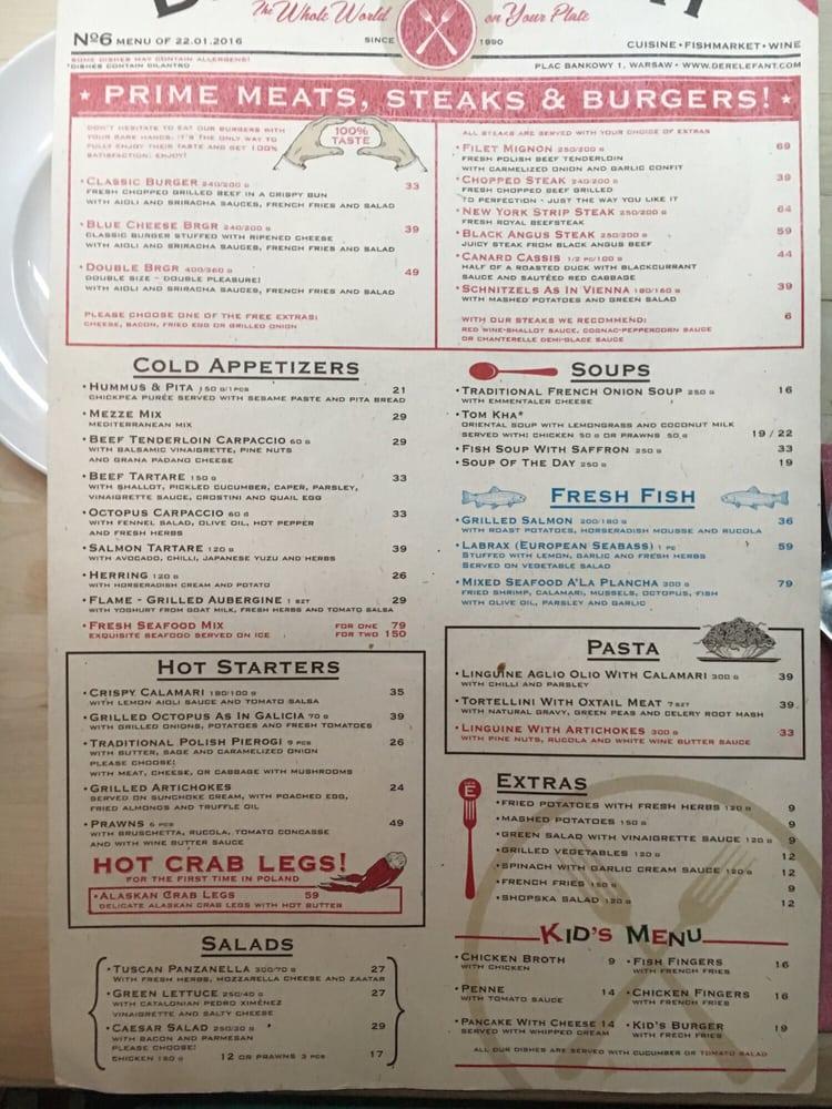 Menu at Der Elefant pub & bar, Warsaw