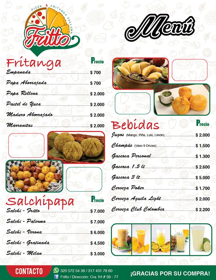 Menu at Fritto restaurant, Cali