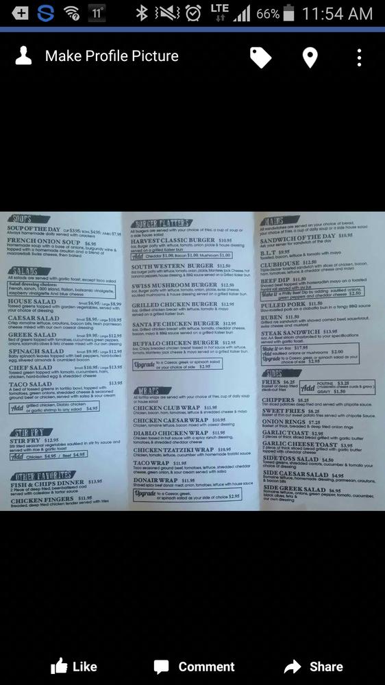Menu at The Harvest Lounge & Grill pub & bar, Crossfield