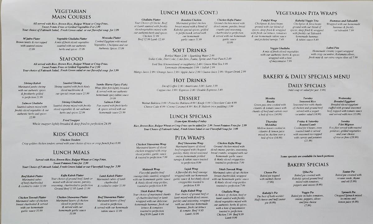 Menu at Kabobji restaurant, North Miami Beach