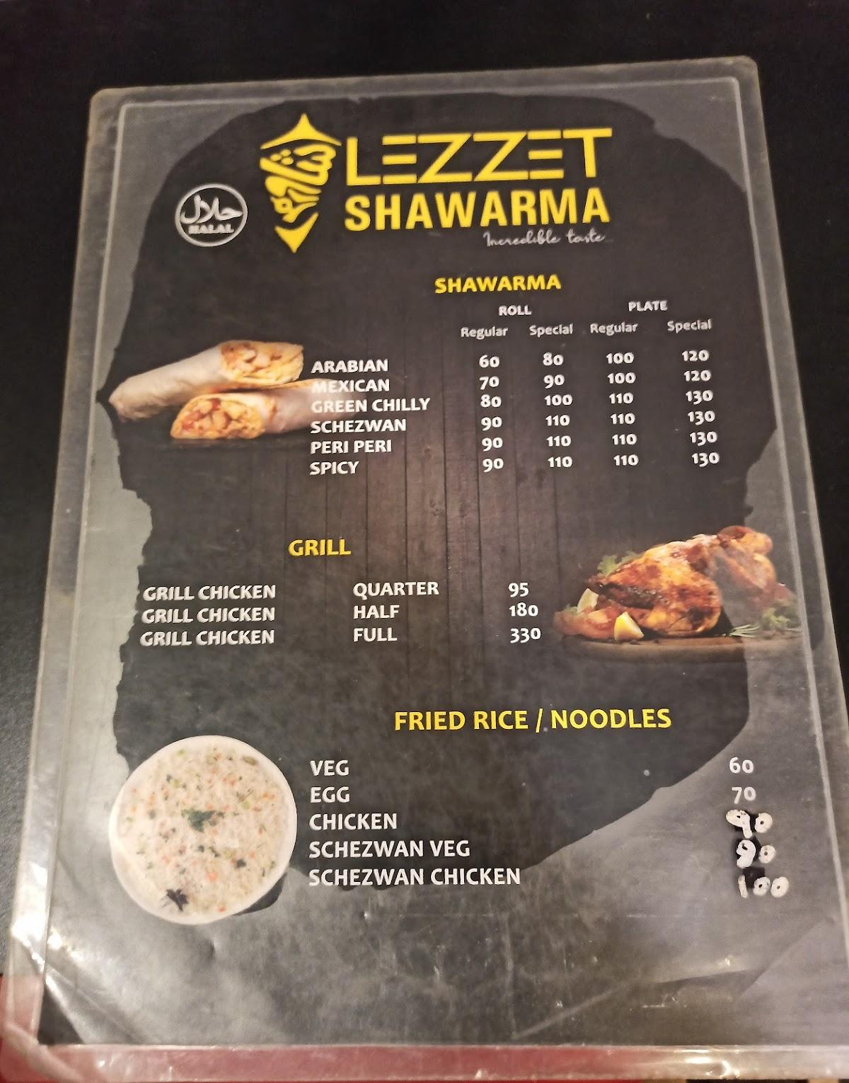 Menu at Lezzet Shawarma, Vellore