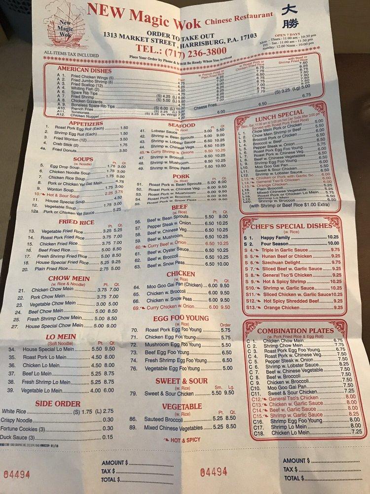 Menu at Magic Wok restaurant, Harrisburg, Market St