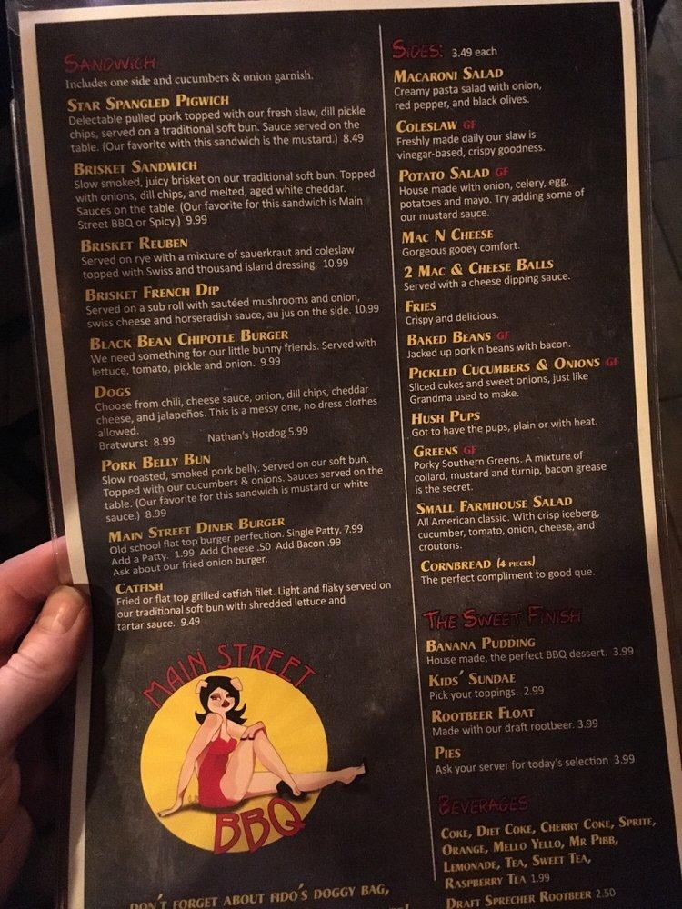 Menu at Main Street BBQ, Lowell