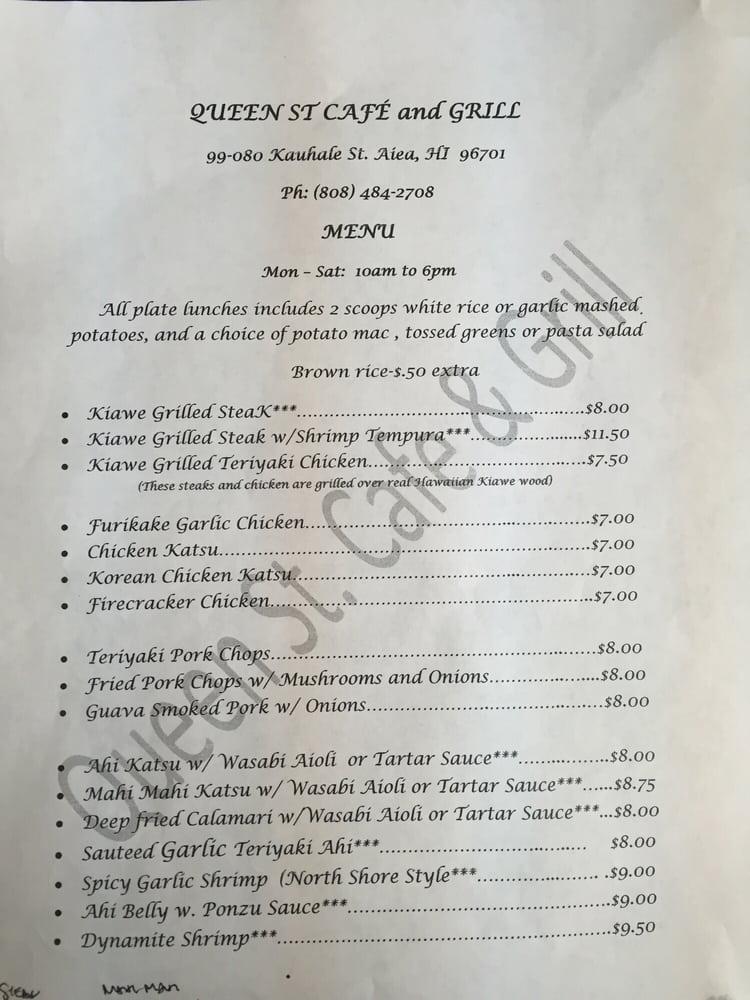 Menu at Queen Street Cafe & Grill, Aiea