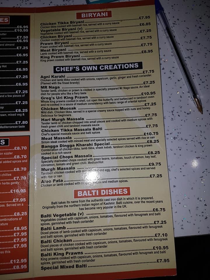 Menu at Spice Lounge restaurant, Swinton
