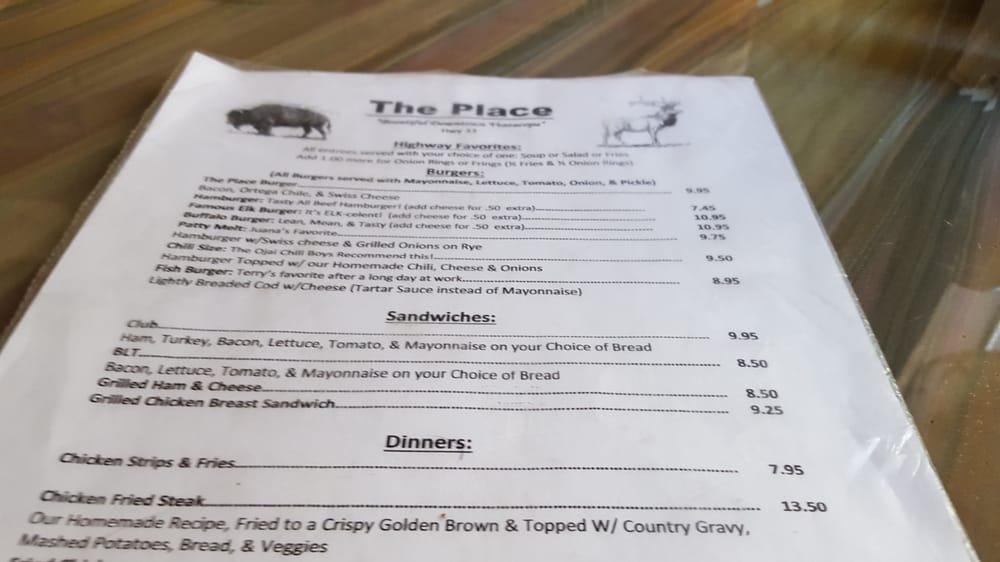 Menu at The Place restaurant, Ventucopa, CA-33