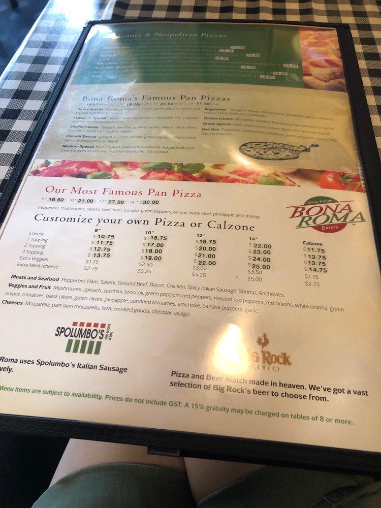 Menu at Bona Roma Little Italian Eatery pizzeria, Calgary, 89 Bowridge ...