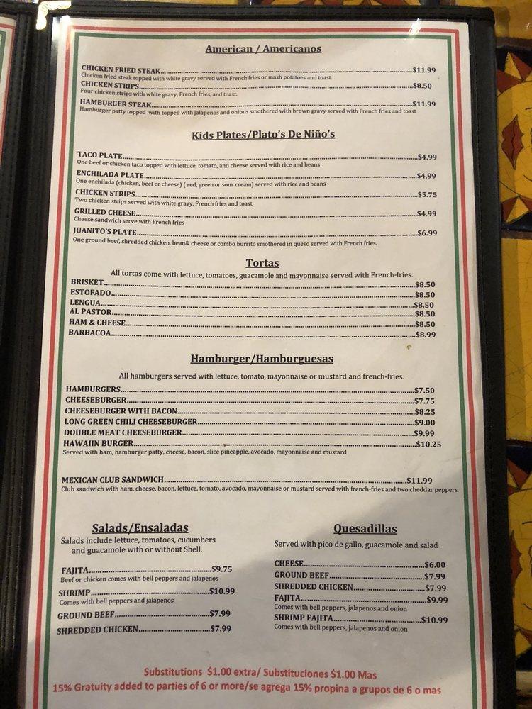 Menu at Tacos OJ restaurant, Fort Stockton