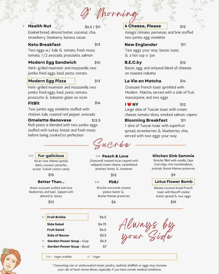 Menu at The Modern Rose coffee house, Deerfield Beach