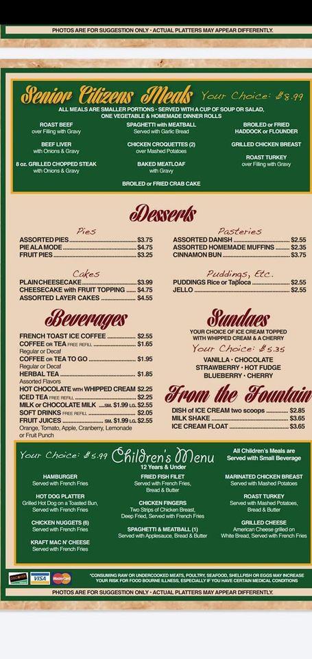 Menu at Walnut Bottom Diner restaurant, Carlisle