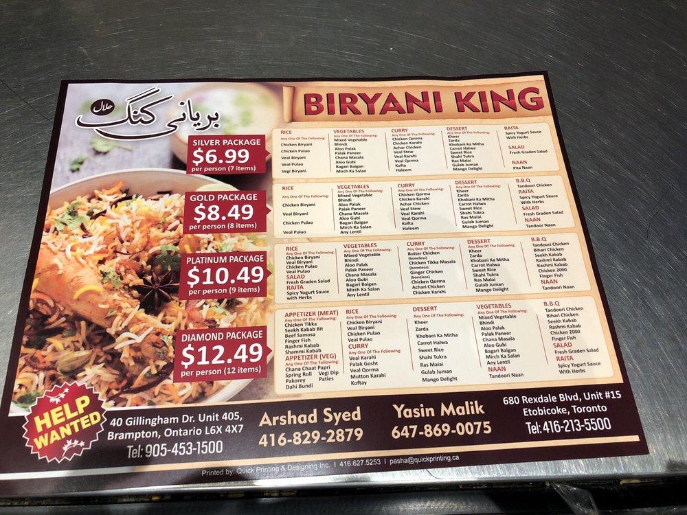 Menu at Biryani King restaurant, Brampton, 40 Gillingham Dr