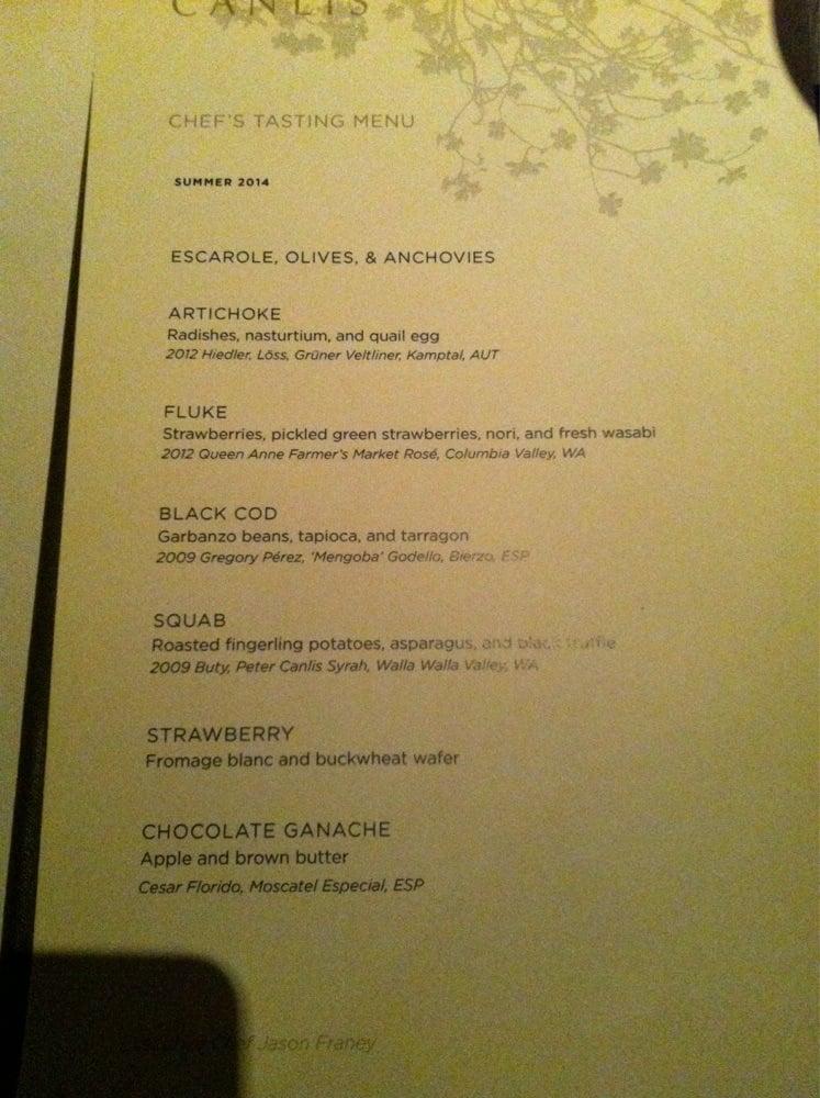 Menu at Canlis restaurant, Seattle