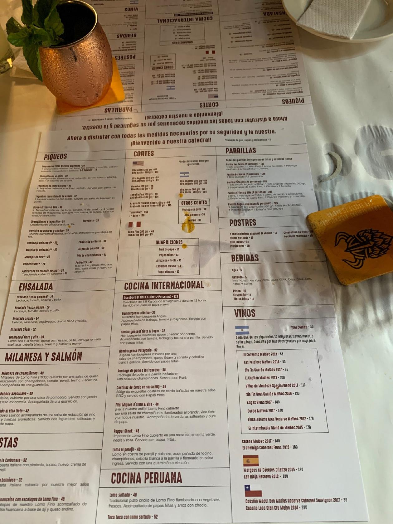 Carta de barbacoa D' Tinto & Bife, Lima