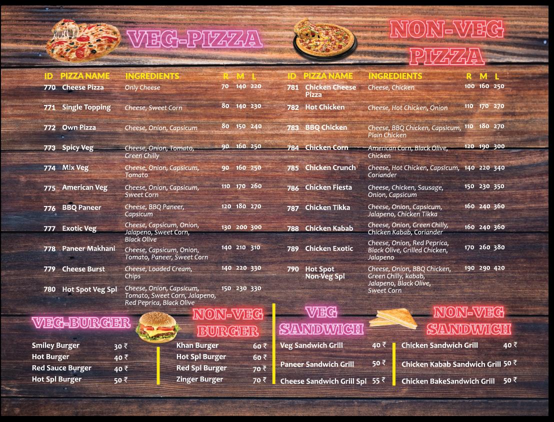 Menu at Hot Pizza Spot, Delhi