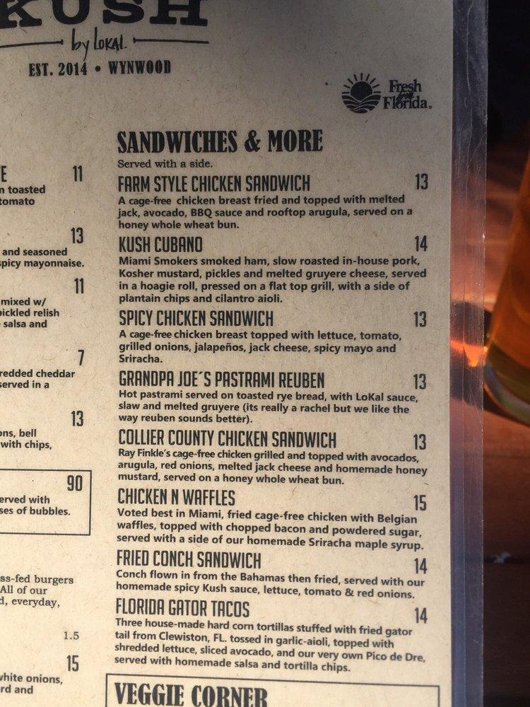 Menu at KUSH pub & bar, Miami