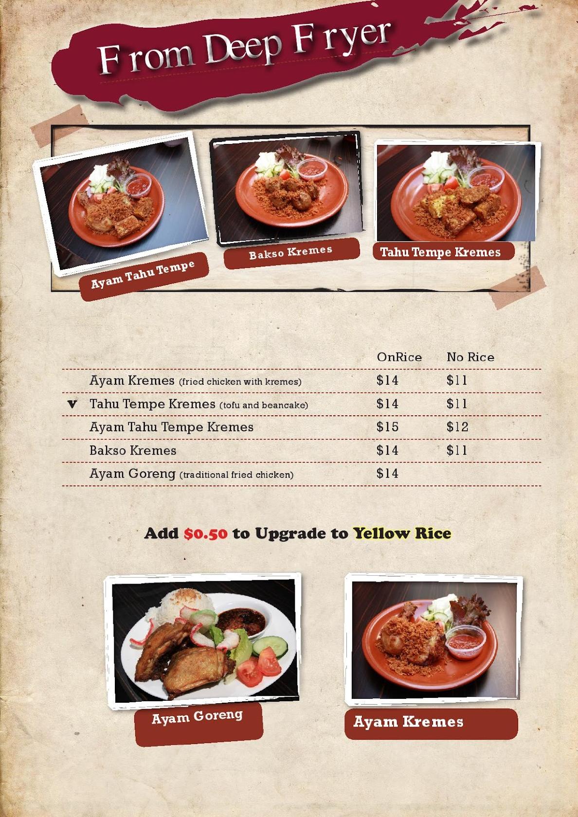 Menu at Kedai Satay in Wells St restaurant, South Melbourne, 196 Wells St