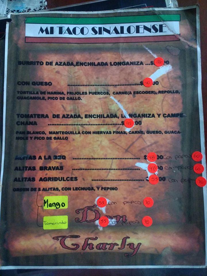 Menu at MI TACO Sinaloense restaurant, Mexico City