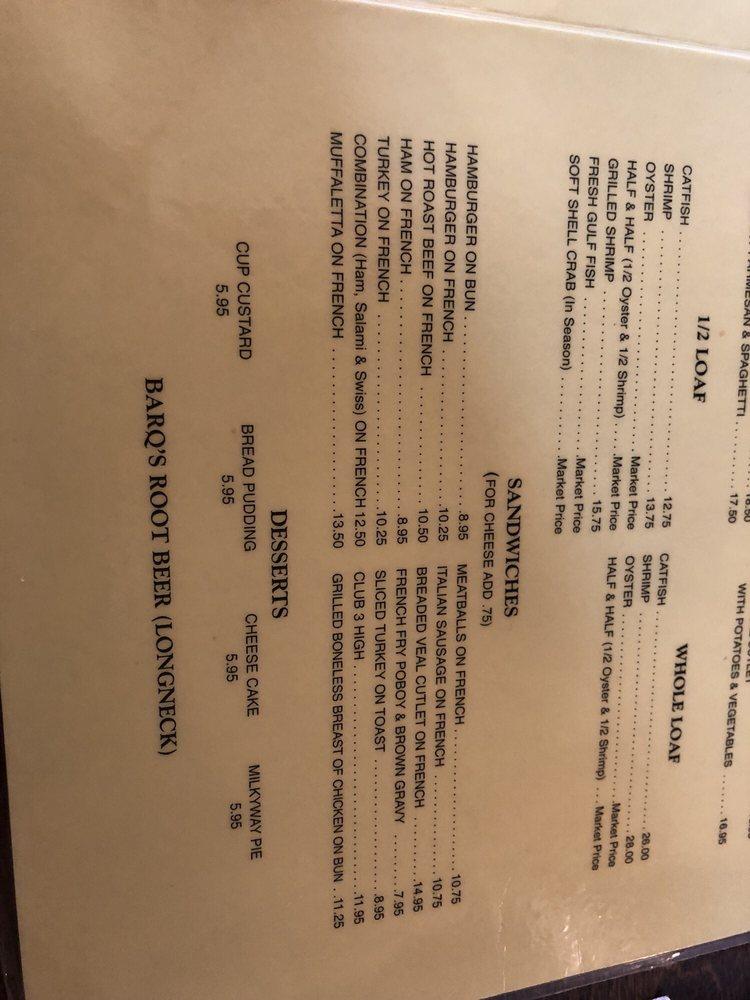 Menu at Mandina's Restaurant, New Orleans