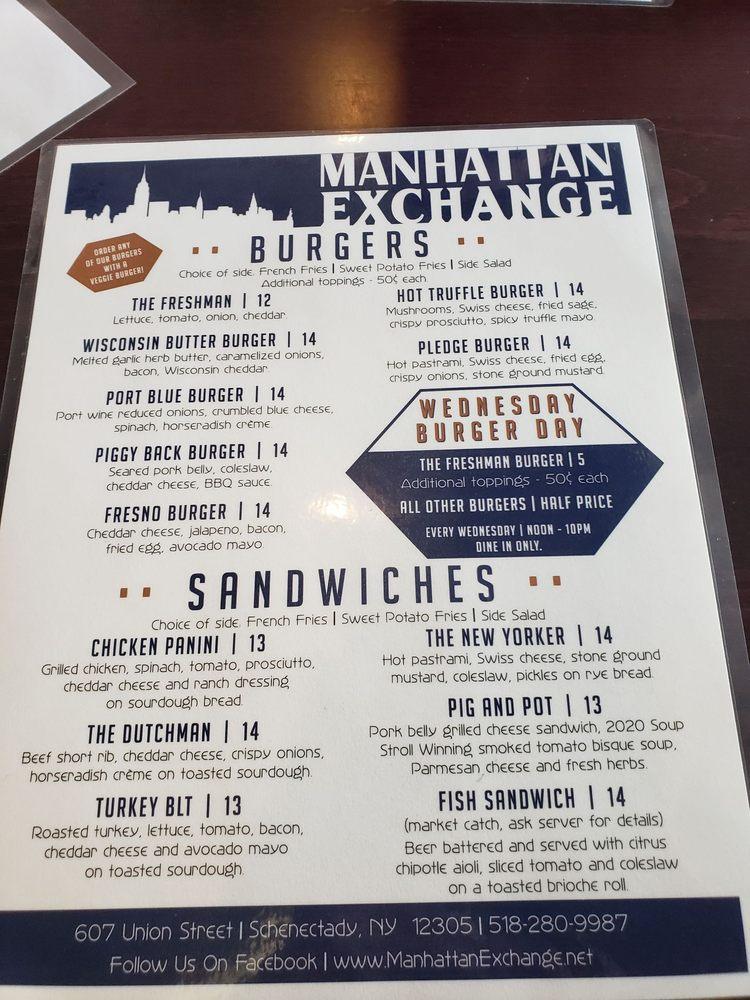 Menu at Manhattan Exchange pub & bar, Schenectady