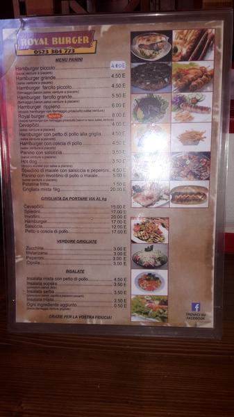 Speisekarte von Royal Burger BBQ, Piacenza, Via Emilio Perinetti