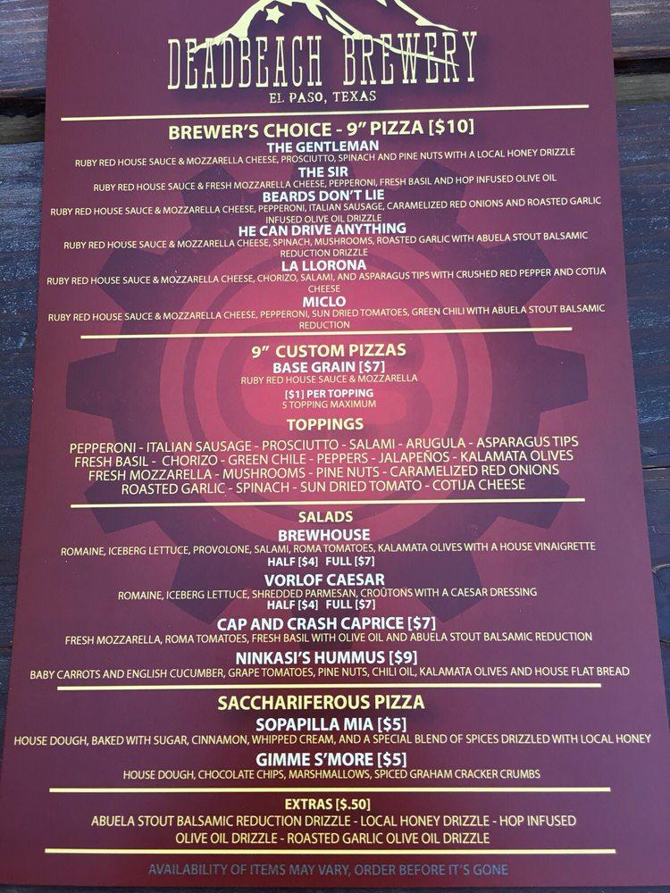 Menu at DeadBeach Brewery pub & bar, El Paso