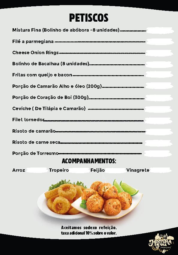 Menu em Mistura Fina Gastrobar, Teófilo Otoni