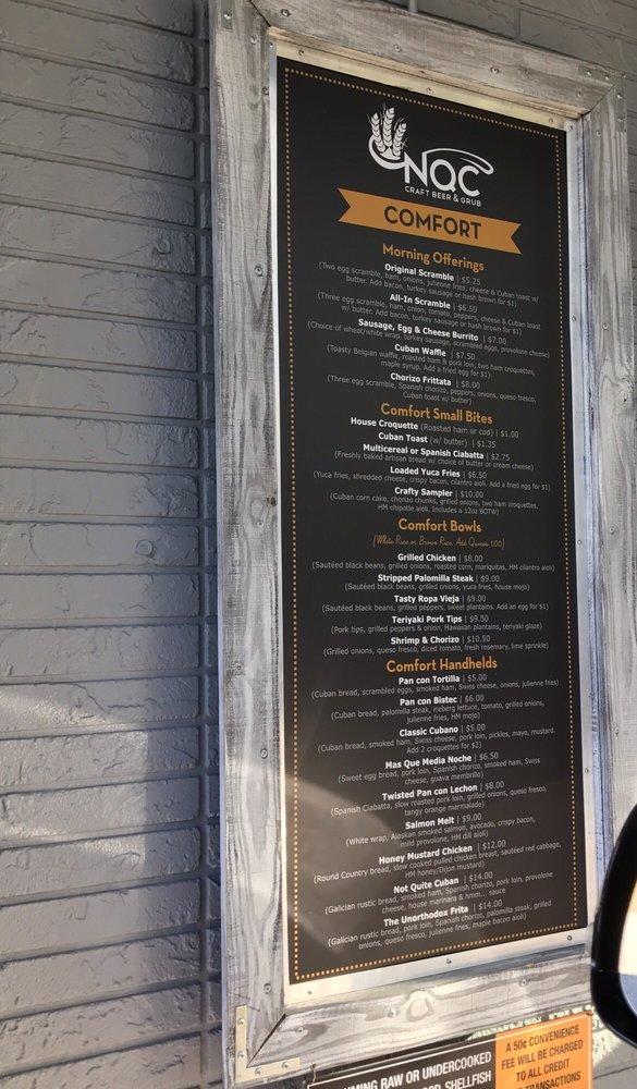 Menu at NQC Miami (DRIVE THRU) pub & bar, Miami Lakes