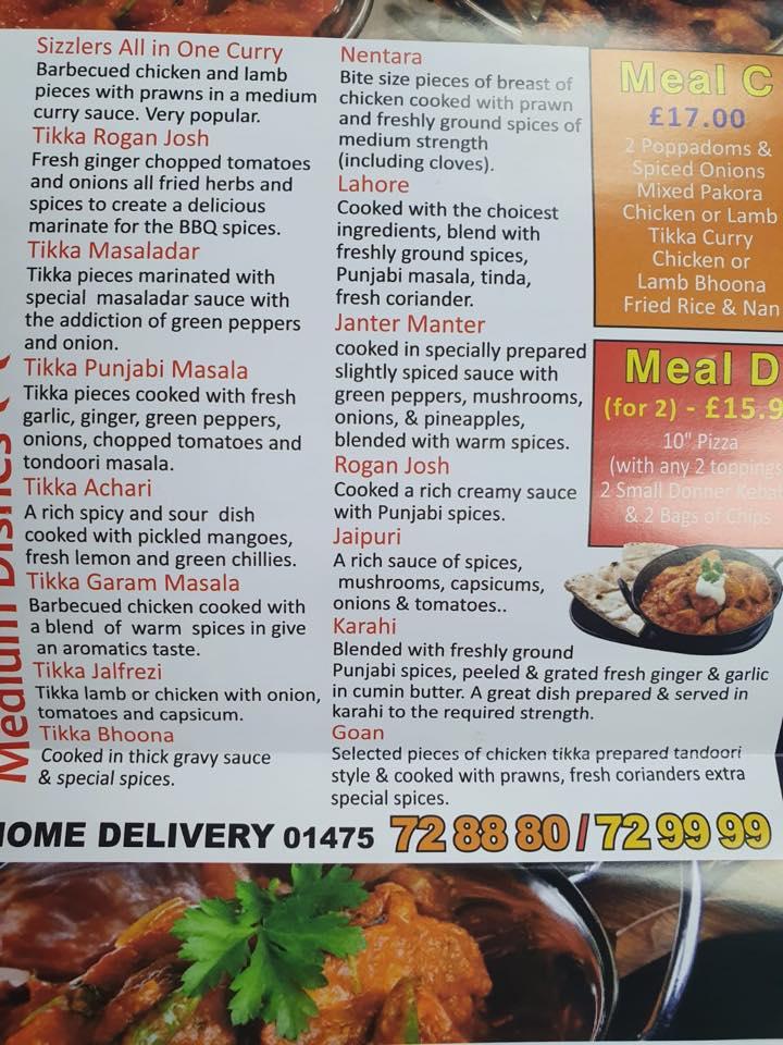 Menu at Sizzlers fast food, Greenock