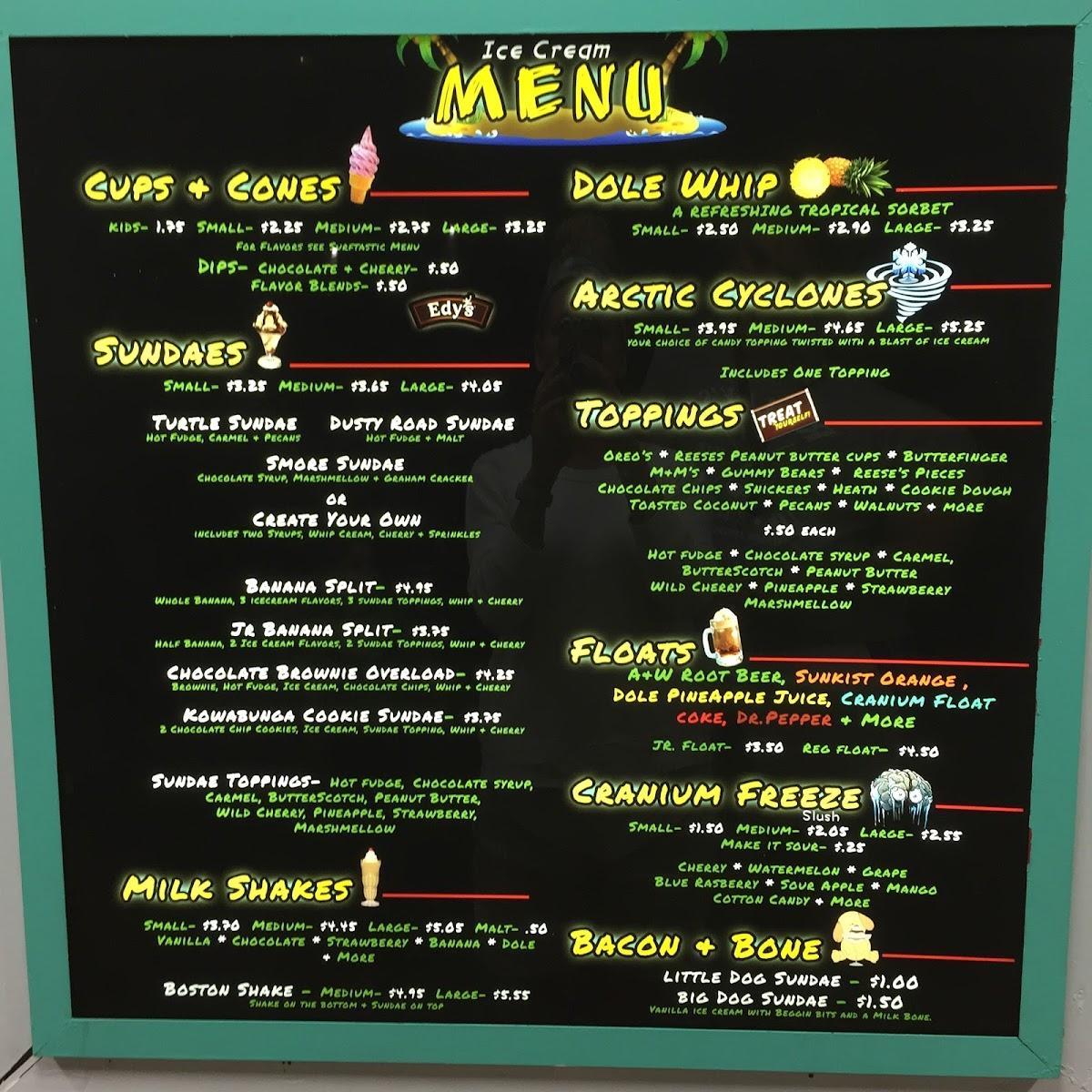 Menu at Surfin' Turtle Ice Cream Shoppe, Satellite Beach, Florida A1A