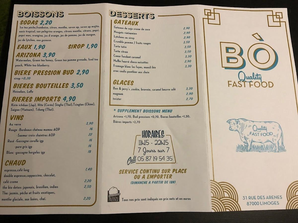 Menu at BÒ Quality Fast Food, Limoges