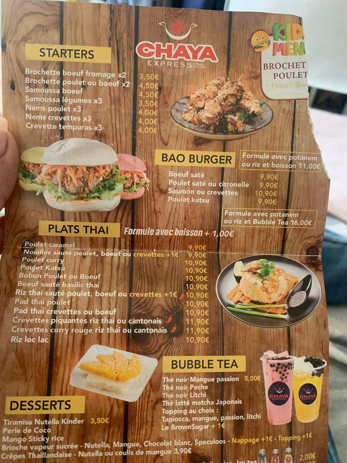 Menu at Chaya express restaurant, Cergy