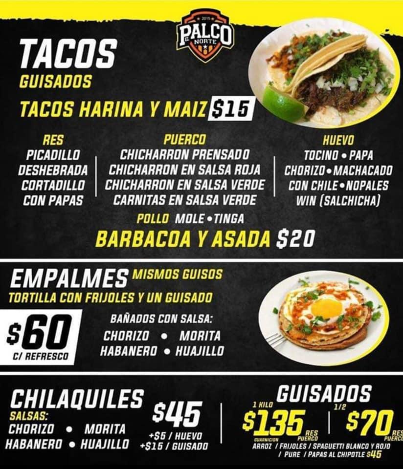 Carta de El Palco Bar & Grill, Nuevo Laredo