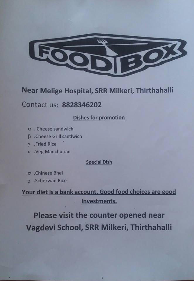 Menu at Food Box, Thirthahalli, FOOD BOX