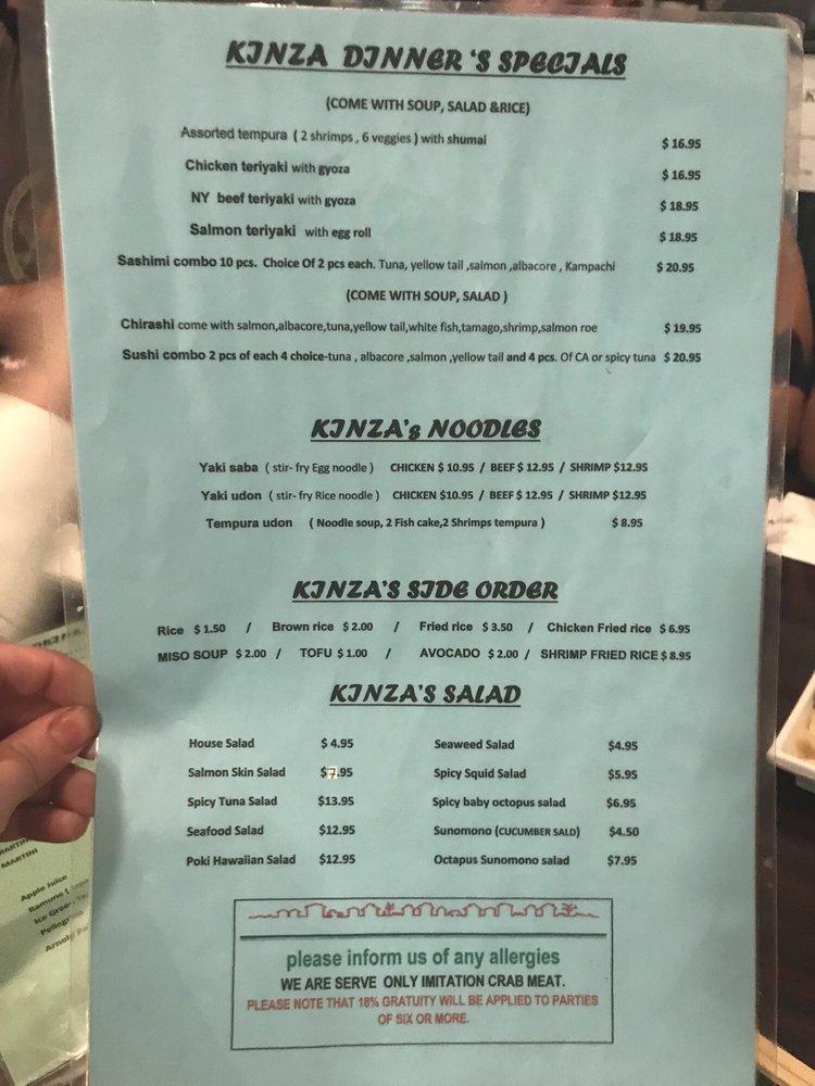 Menu at Kinza Sushi and Asian Izakaya restaurant, Stevenson Ranch